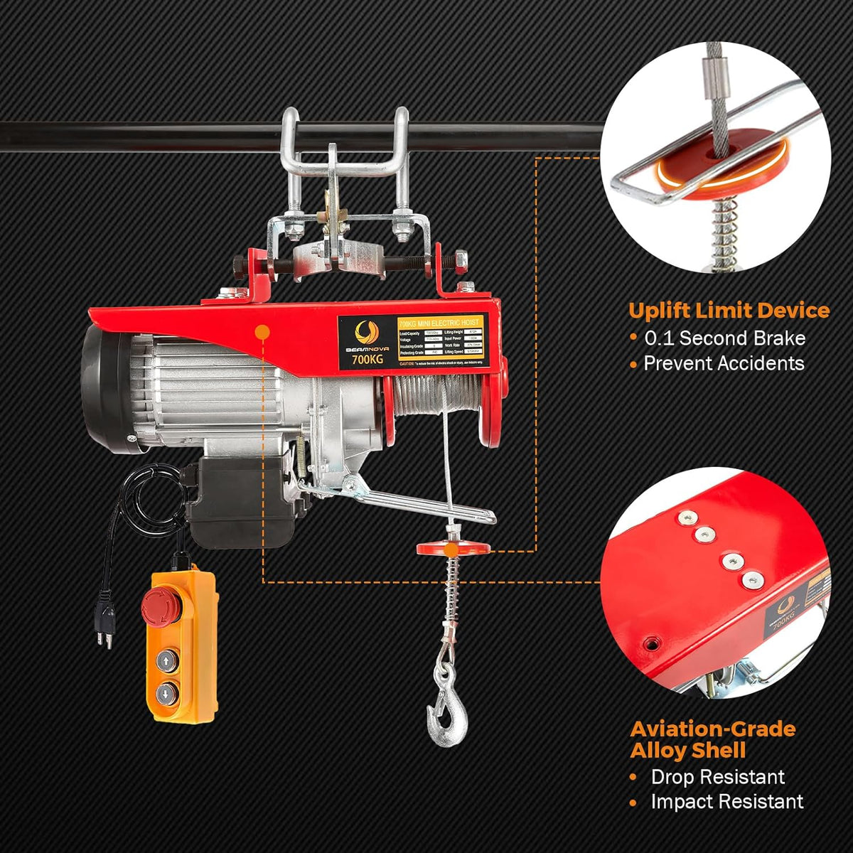 BEAMNOVA Electric Hoist with Upgraded Hanging Bracket Hook 1500lbs 110 ...